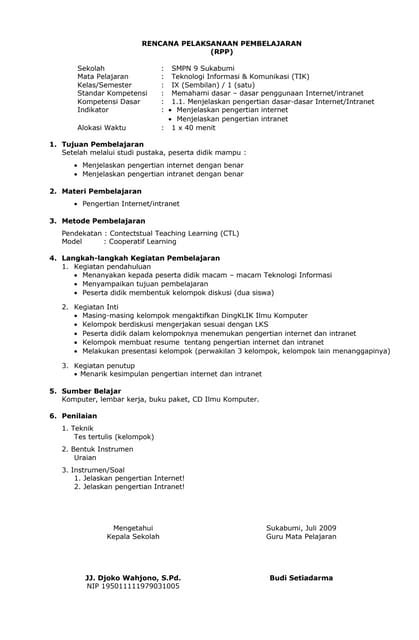 RPP TIK KELAS IX SEMESTER 2 | PDF