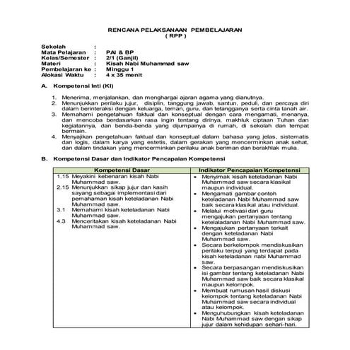 Rpp PAI kelas 2 SD REvisi 2017 | DOCX