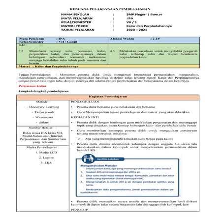 Rpp 1 lb. ipa 7. s1. kd 5. 2 kalor dan perpindahannya | PDF