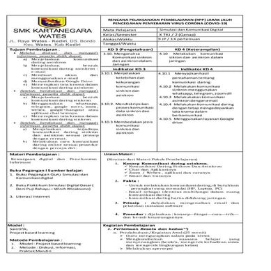 Rpp 1 lbr simdig x 3.10 4.20 komunikasi sinkron dan asinkron covid | DOCX