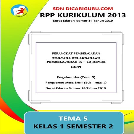 Rpp 1 lembar kelas 1 tema 5 sub tema 1 revisi dicariguru.com