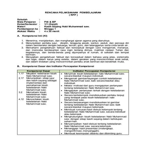 RPP PAI kelas 1 Revisi 2017 | PDF