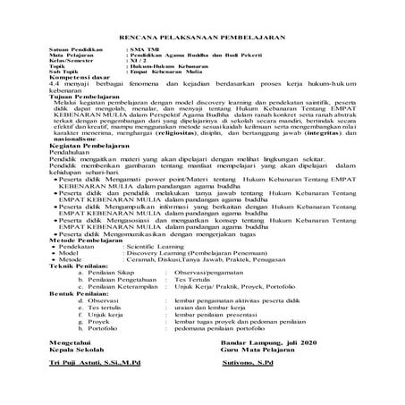 Rpp 2.12 empat kebenaran mulia kelas xi sma tmi | DOCX