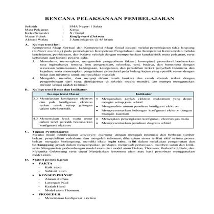Rpp 2 struktur atom 4 konfigurasi elektron | DOCX