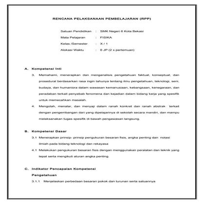 RPP Fisika Besaran dan Satuan | DOC