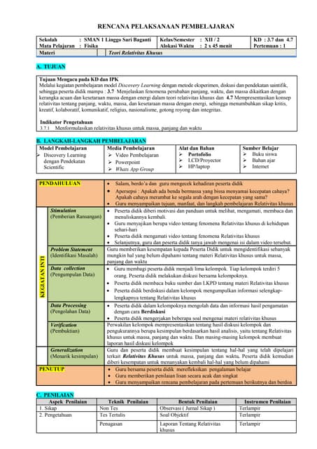 02. RPP FISIKA KD. 3.3 MATERI VEKTOR KELAS X SEMESTER 1 | PDF