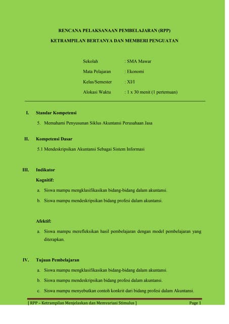 Contoh RPP Pelaksanaan Micro Teaching PGMI UIN Jakarta | DOCX