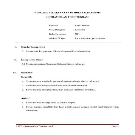 Rpp 4 ketrampilan terintegrasi | DOCX