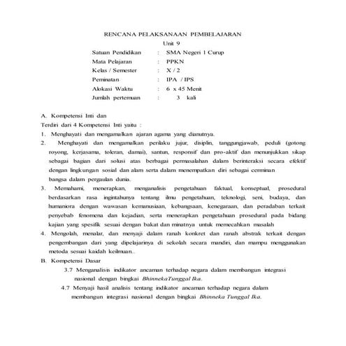 Rpp 9 ppkn sma kls x | PDF