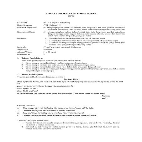 RPP Bahasa Inggris SMP | DOCX