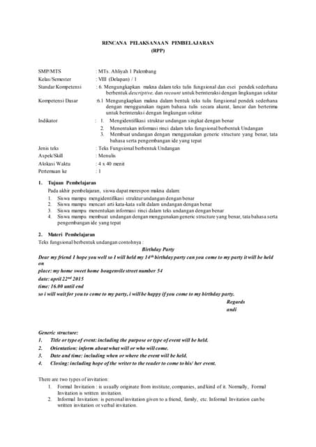 Rpp kurikulum 2013 SMP kelas 8 - Invitation Card | DOC