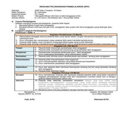 RPP B. INDO BAB 3 KLS 9.pdf rpp semster dua | PDF