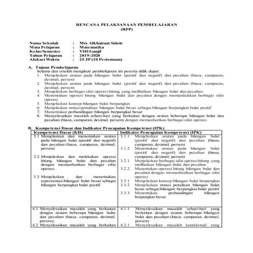 Rpp bab 1. bilangan copy 2 | PDF
