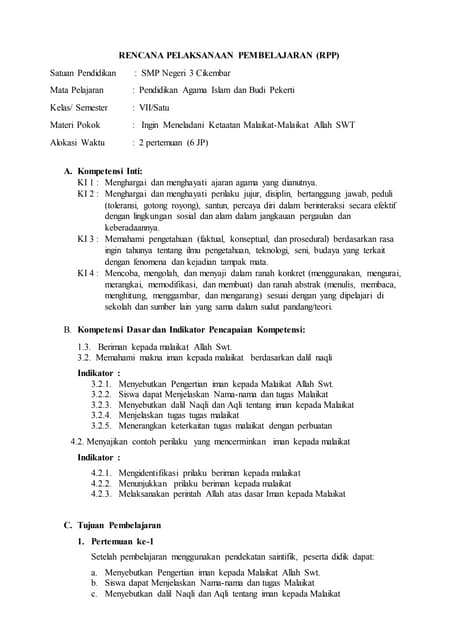 Contoh rpp pai sd kelas 4 kurikulum 2013 | PDF