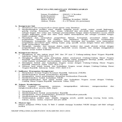 Rpp bab 3 ppkn sma kelas x kurnas | DOCX