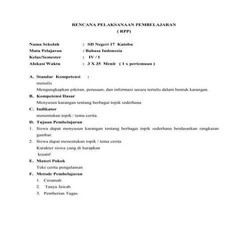 Rpp bahasa indonesia | DOCX