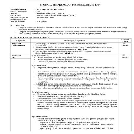 RPP Bahasa Indonesia dan lembar observasi, refleksi .docx
