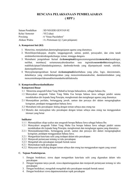 Rencana Pelaksanaan Pembelajaran BAHASA JAWA TEMA 7 SIIPP.docx