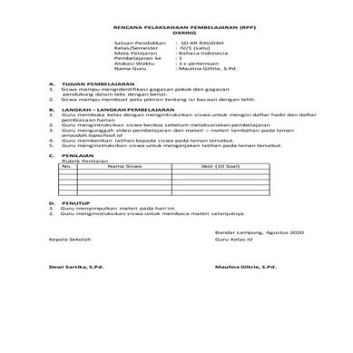 Rpp Bahasa Indonesia | DOC