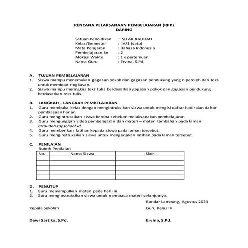 Rpp bindo tema 1 sub 2 | DOC