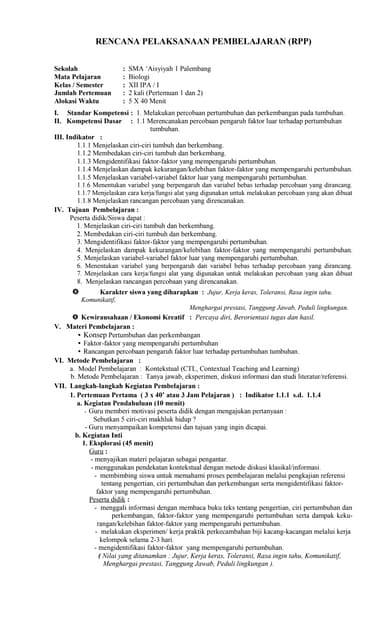 RPP Problem Based Learning Pertumbuhan & Perkembangan | PDF