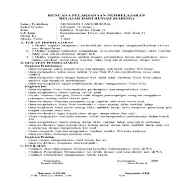 Rpp daring kelas 4 tema 6 | PDF