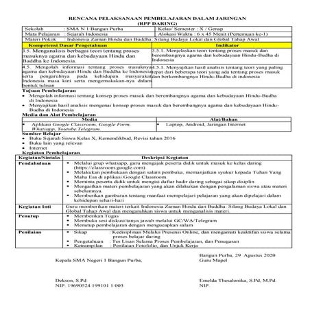 Rpp daring sejarah indonesia kelas x | PDF