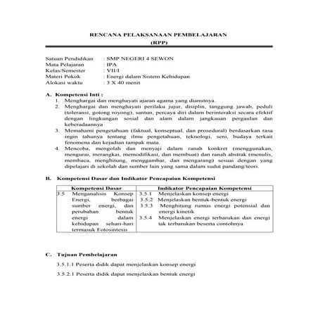 Rpp kurikulum 2013 energi dalam sistem kehidupan | DOC
