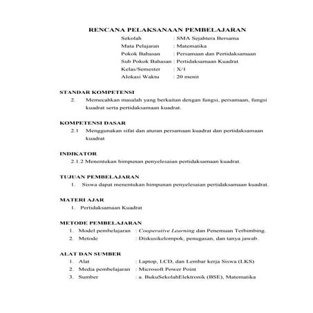 Rencana Pelaksanaan Pembelajaran (RPP) | PDF