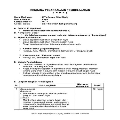 Rpp fiqih kelas VII | DOCX