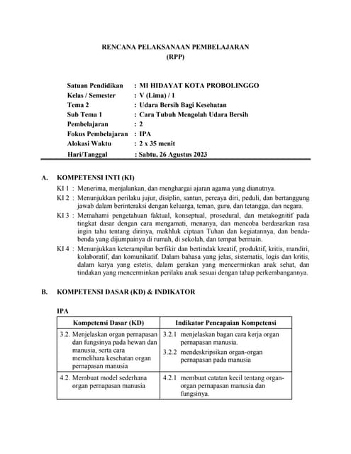 RPP K-13 Kelas 5 Tema 6 Subtema 2 Pembelajaran 5 | DOCX