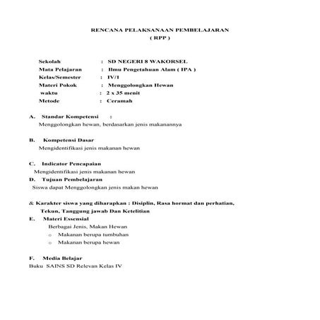 Rpp ipa kelas 5 | PDF