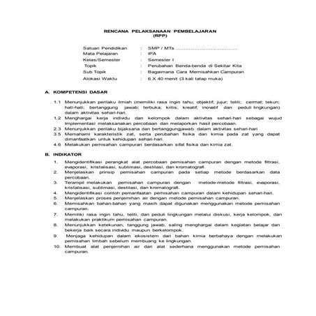 Rpp ipa smp kurikulum 2013 kelas 7 | PDF