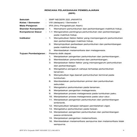 Rpp ipa terpadu 2 a smpn 222 | DOC