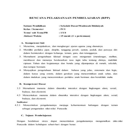 Contoh RPP Pelaksanaan Micro Teaching PGMI UIN Jakarta | DOCX