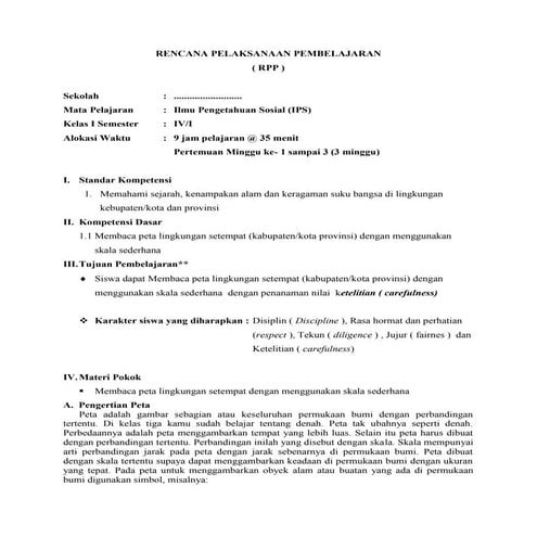 Rpp ips kelas 4 semester 1 | PDF