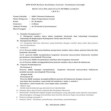 Rpp ips kelas 4 semester 2 potensi daerah dan kegiatan ekonomi berbasis ...