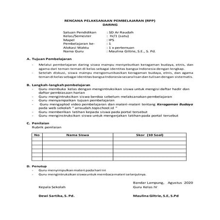 Rpp ips kls 4 p.1 | PDF
