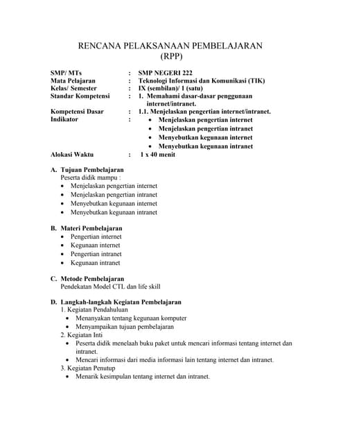 RPP TIK Kelas 1 SD | PDF