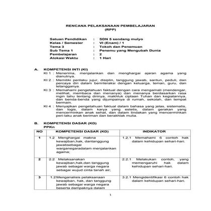 RPP K6 TEMA 3 ST 1 REV. 2018 (datadikdasmen.com).doc | Free Download
