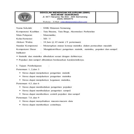 Rpp kd 1 dan 2 statistika | PDF