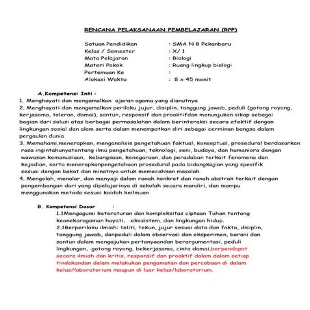 RPP BIOLOGI KLS X RUANG LINGKUP BIOLOGI | DOCX