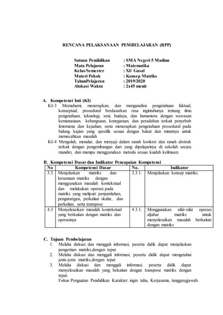 Contoh rpp matematika sm | PDF