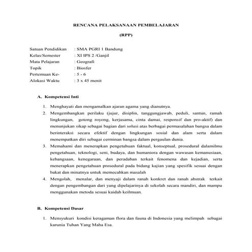 contoh RPP Geografi kelas XI tahun 2013 | DOC