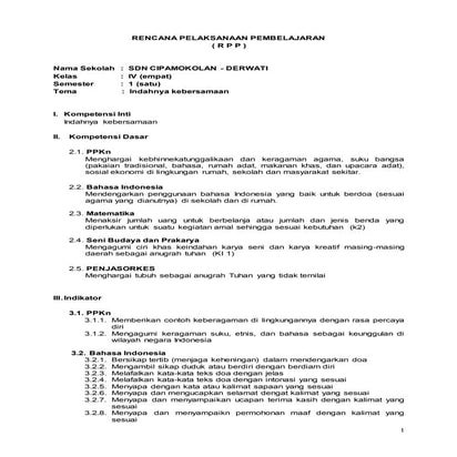 Rpp kelas 4 2013 | DOC