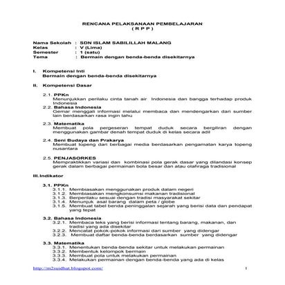 Rpp kelas 5 2013 | PDF