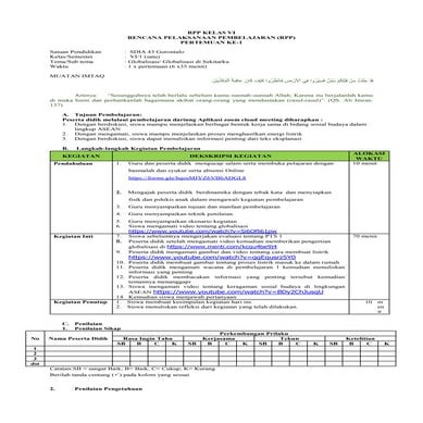 RPP KELAS 6 TEMA 4 SUB TEMA 1 | PDF