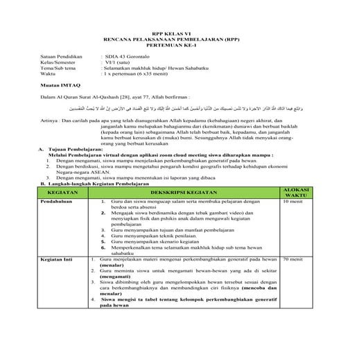 Rpp kelas 6 tema 1 sub tema 2 | PDF