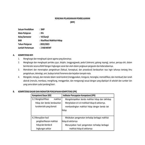 Rpp kelas 7 ipa klasifikasi mahluk hidup.docx
