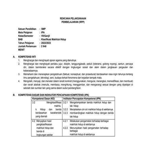 RPP Kelas 7 Klasifikasi makhluk hidup.docx